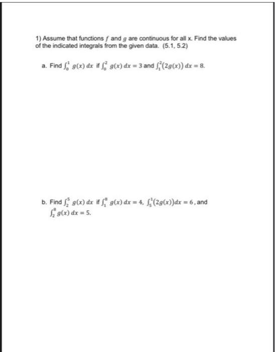 Solved 1) Assume that functions f and g are continuous for | Chegg.com