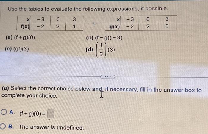 Use the tables to evaluate the following expressions, | Chegg.com
