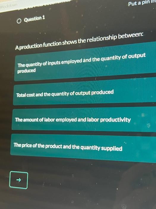 Solved Question 1 A production function shows the | Chegg.com