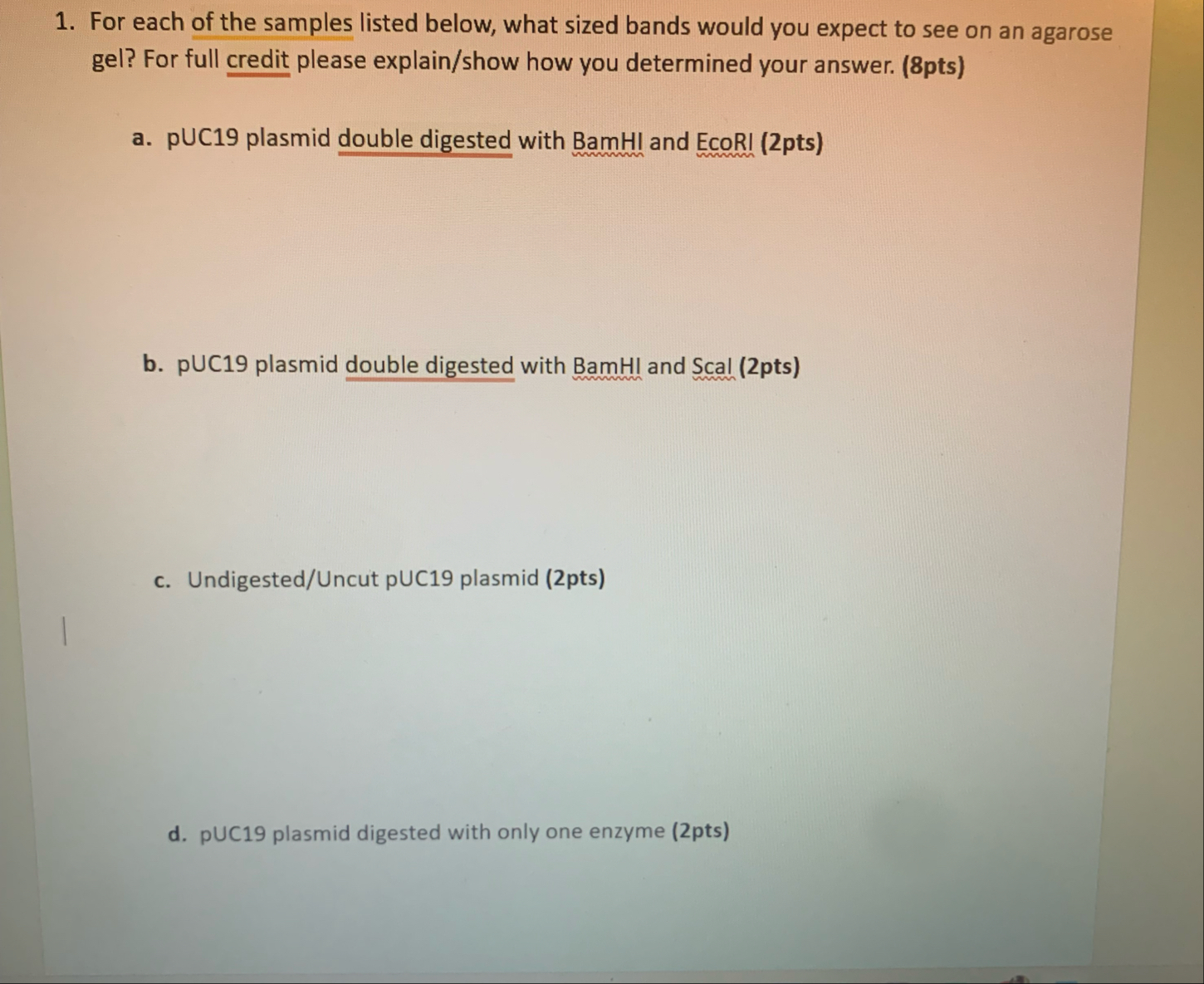 Solved For each of the samples listed below, what sized | Chegg.com