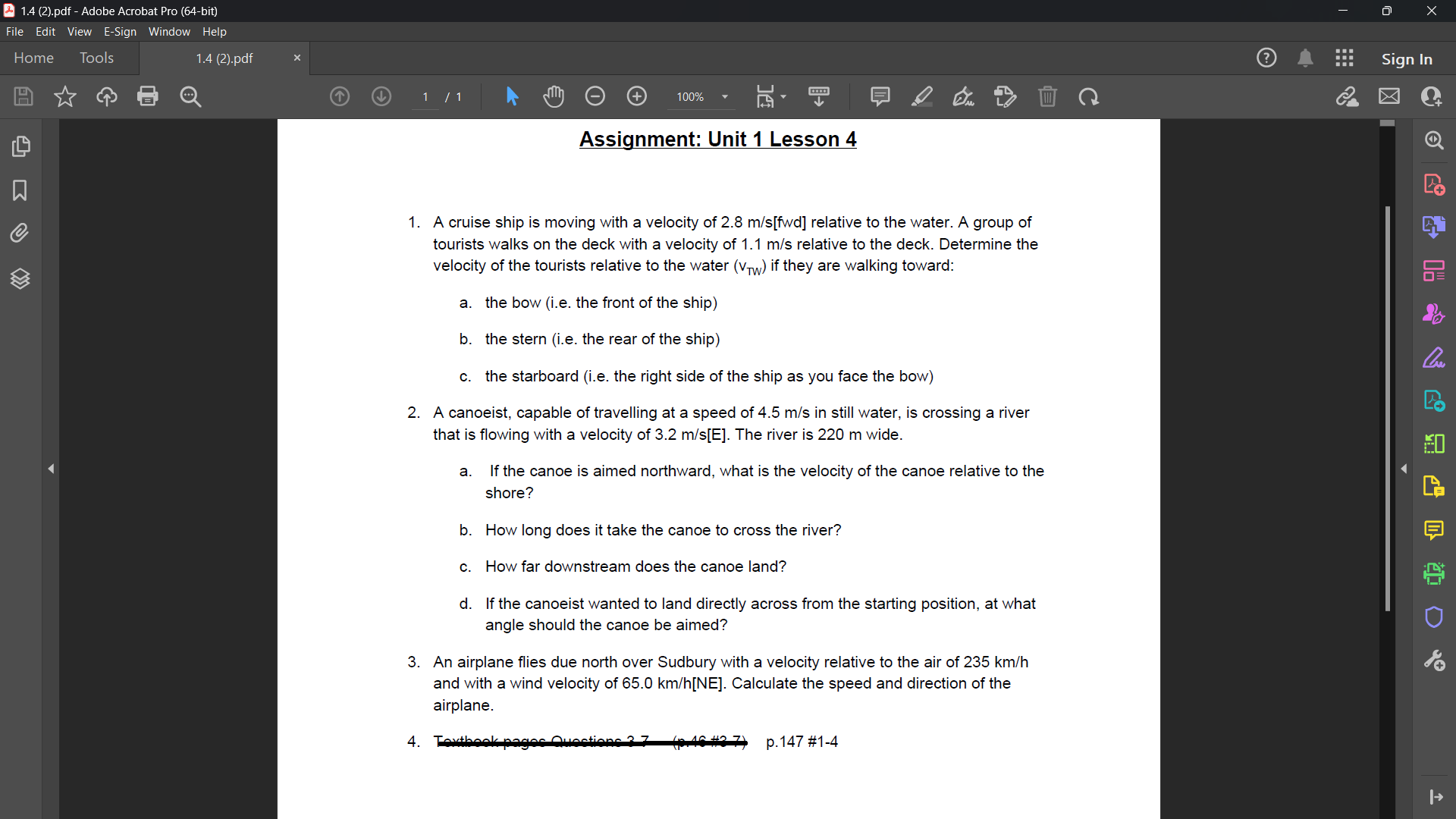 Solved Assignment: Unit 1 ﻿Lesson 4A cruise ship is moving | Chegg.com