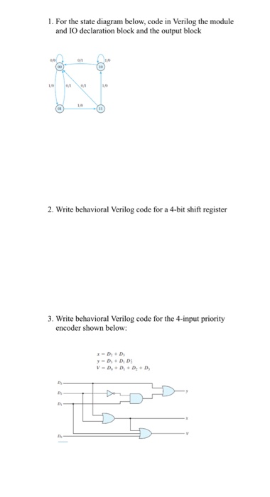 Solved 1. For the state diagram below, code in Verilog the | Chegg.com