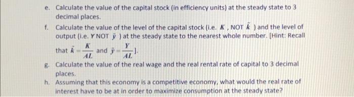 e. Calculate the value of the capital stock (in | Chegg.com