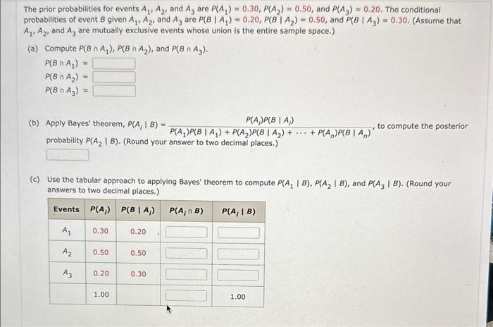 Solved The prior probabilities for events A1,A2, and A3 are | Chegg.com