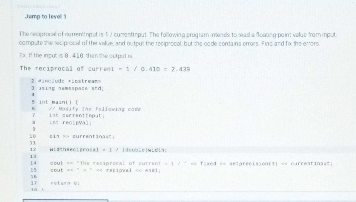 Solved The reciprocal of currentinput is 1 / currentinput. | Chegg.com