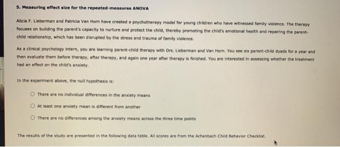 Solved 5. Measuring effect size for the repeated measures | Chegg.com