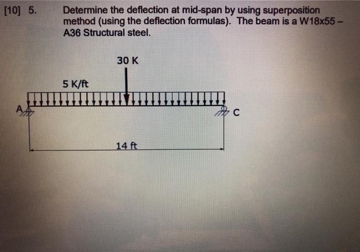 Solved [10] 5. Determine the deflection at mid-span by using | Chegg.com