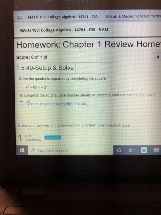 Solved MATH 103: College Algebra - 14701 - F20 MyLab & | Chegg.com