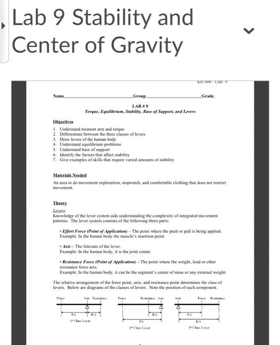 Lab 9 Stability and Center of Gravity > KIISLAV Name | Chegg.com