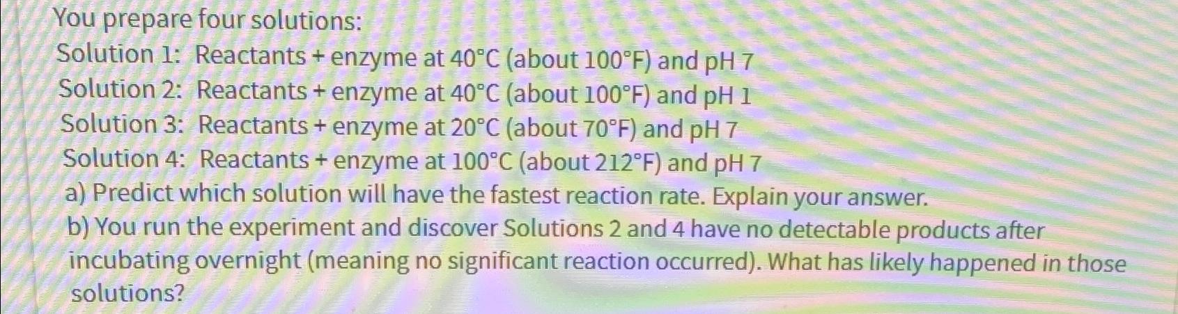Solved You prepare four solutions:Solution 1: Reactants + | Chegg.com