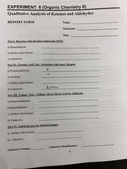 Solved EXPERIMENT 6 (Organic Chemistry II). Qualitative | Chegg.com