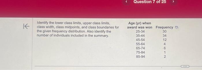 Solved K Identify the lower class limits, upper class | Chegg.com