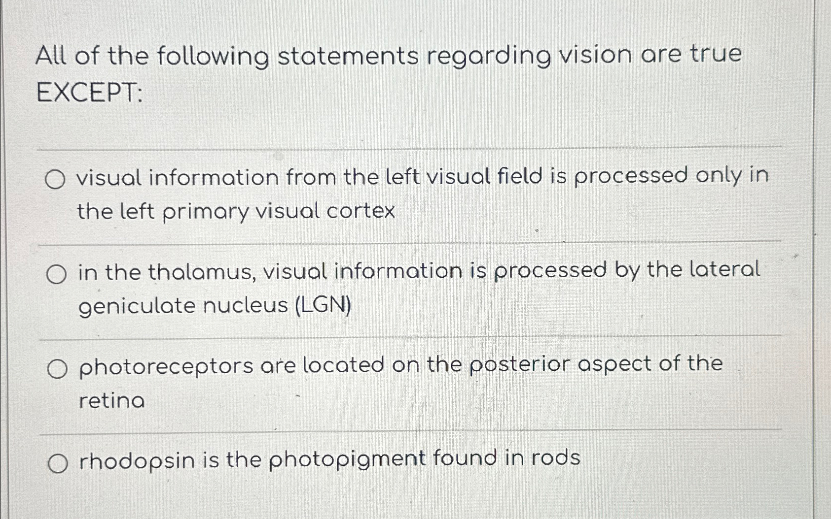 Solved All of the following statements regarding vision are | Chegg.com