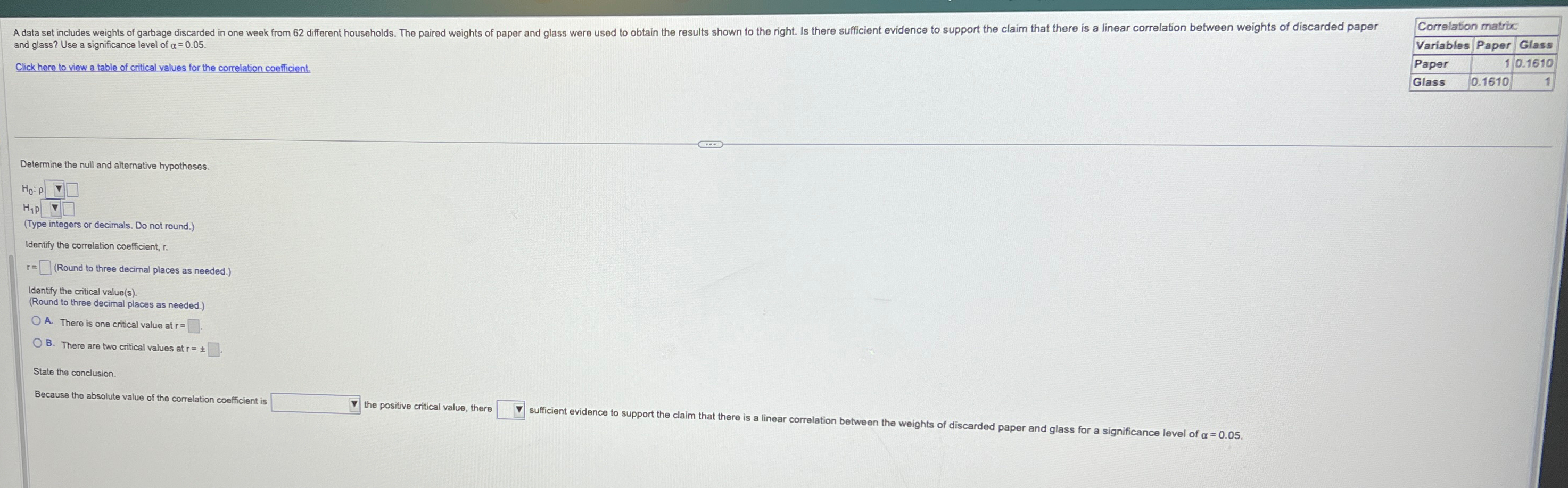 Solved and glass? Use a significance level of α=0.05.Click | Chegg.com