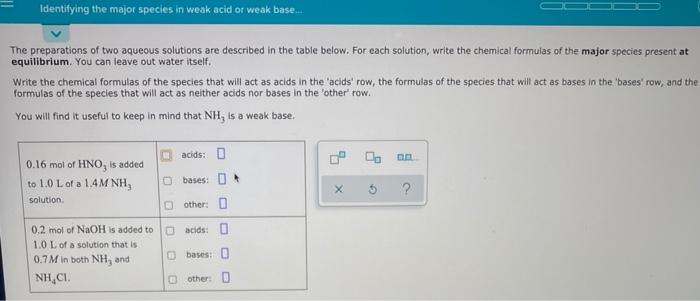 Solved Identifying the major species in weak acid or weak | Chegg.com