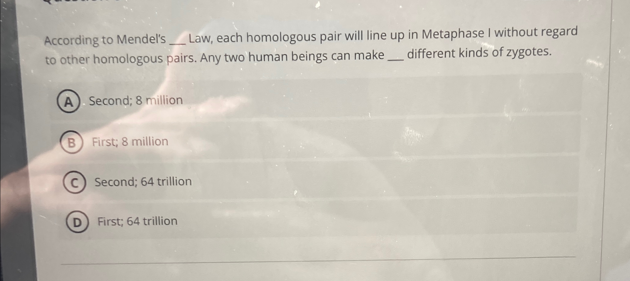 Solved According to Mendel's Law, each homologous pair will | Chegg.com