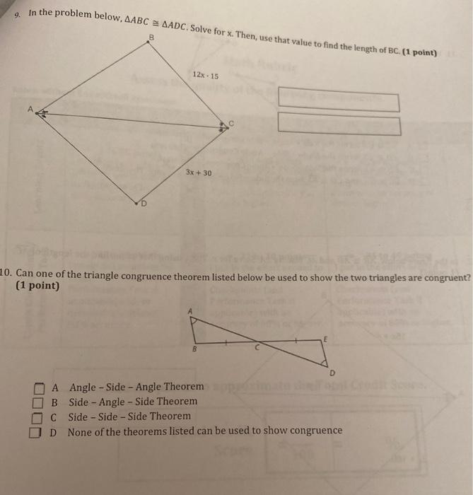 Solved In the problem below, AABC = AADC. Solve for x. Then, | Chegg.com