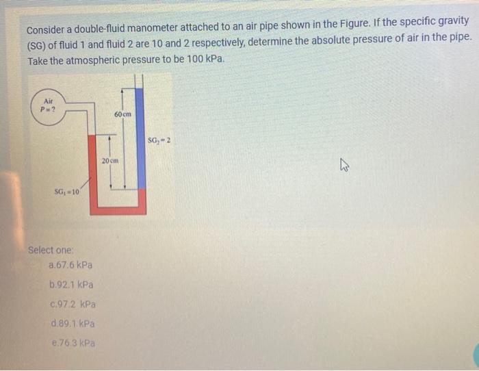 Solved Consider a double-fluid manometer attached to an air | Chegg.com
