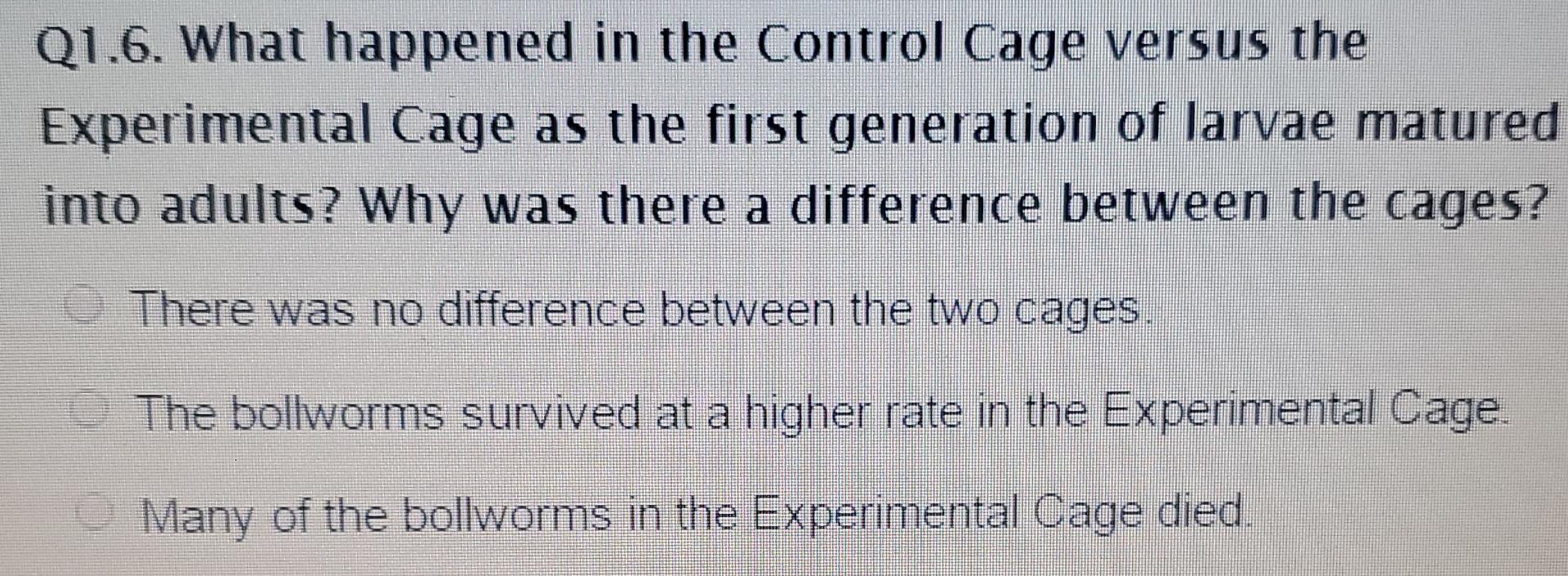 Solved Q1.6. What happened in the Control Cage versus the | Chegg.com
