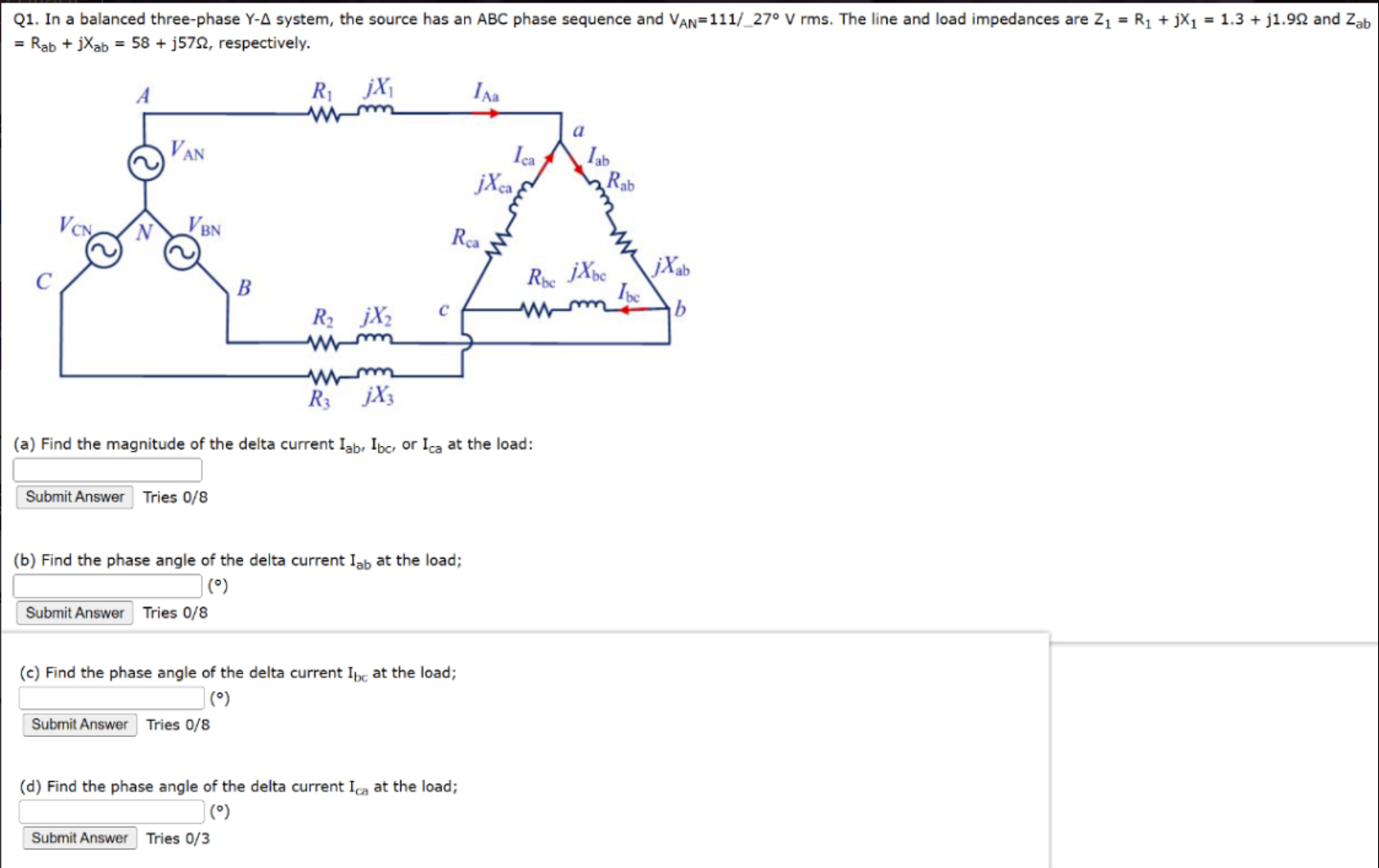 Solved Q1. ﻿In a balanced three-phase Y-Δ ﻿system, the | Chegg.com