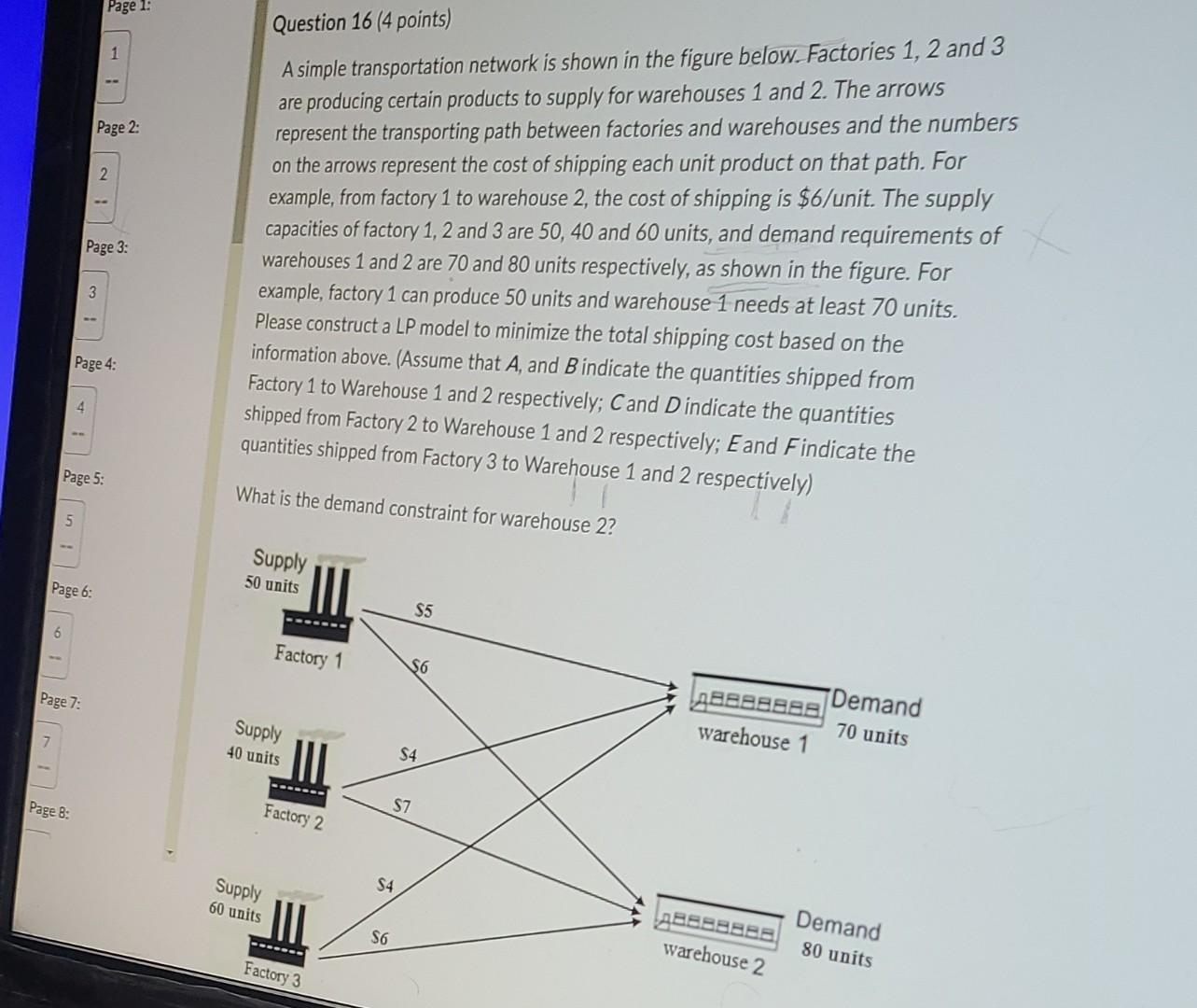 Solved Question 16 (4 points) A simple transportation | Chegg.com