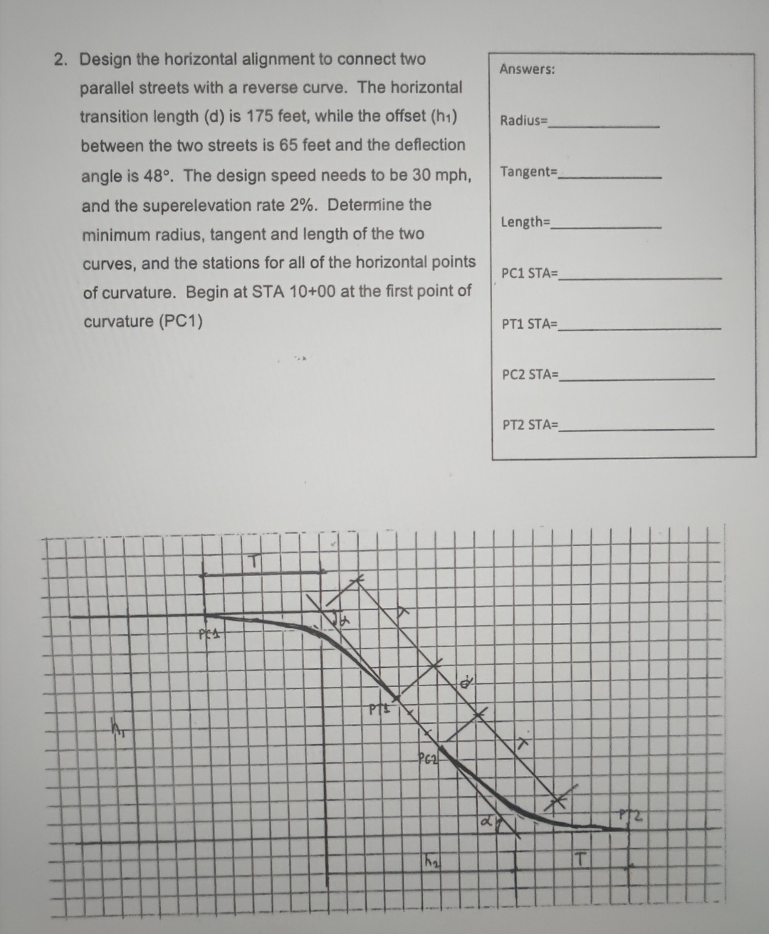 Solved Design the horizontal alignment to connect two | Chegg.com
