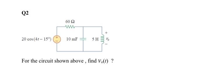 Solved For the circuit shown above, find vo(t) ? | Chegg.com