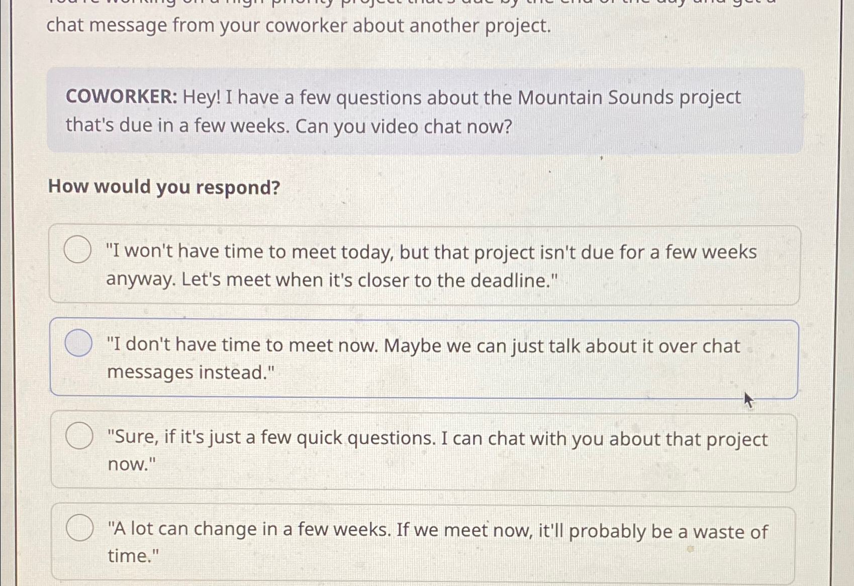 Solved chat message from your coworker about another | Chegg.com