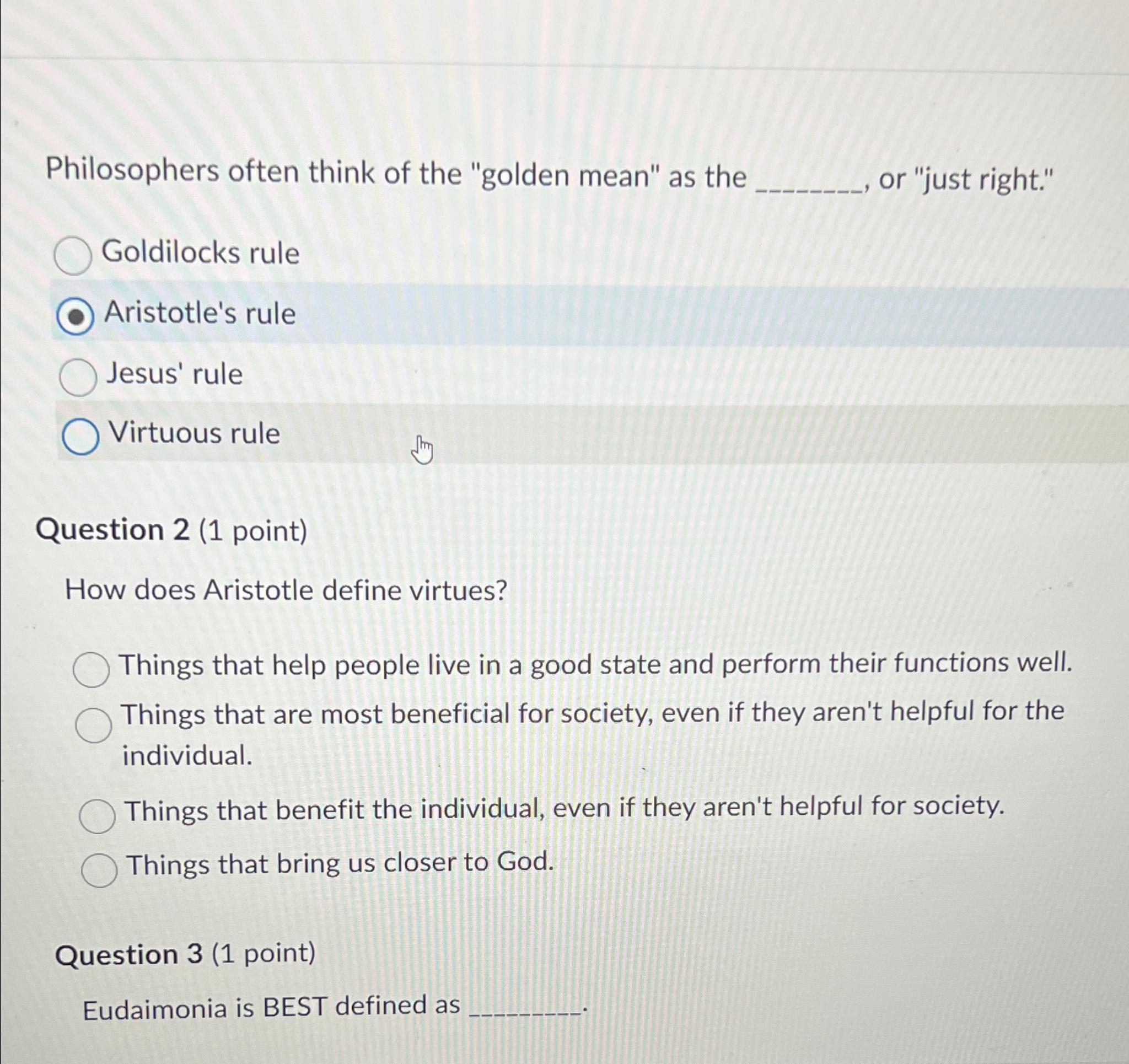 Solved Philosophers often think of the "golden mean" as the | Chegg.com