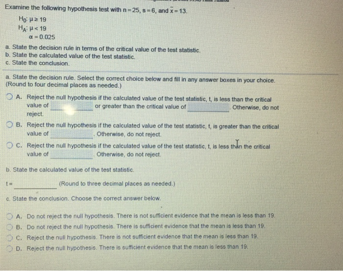 Solved Examine the following hypothesis test with n=25, s = | Chegg.com