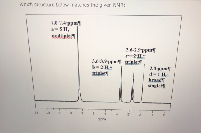 Solved Which structure below matches the given NMR: 7.0-7.4 | Chegg.com