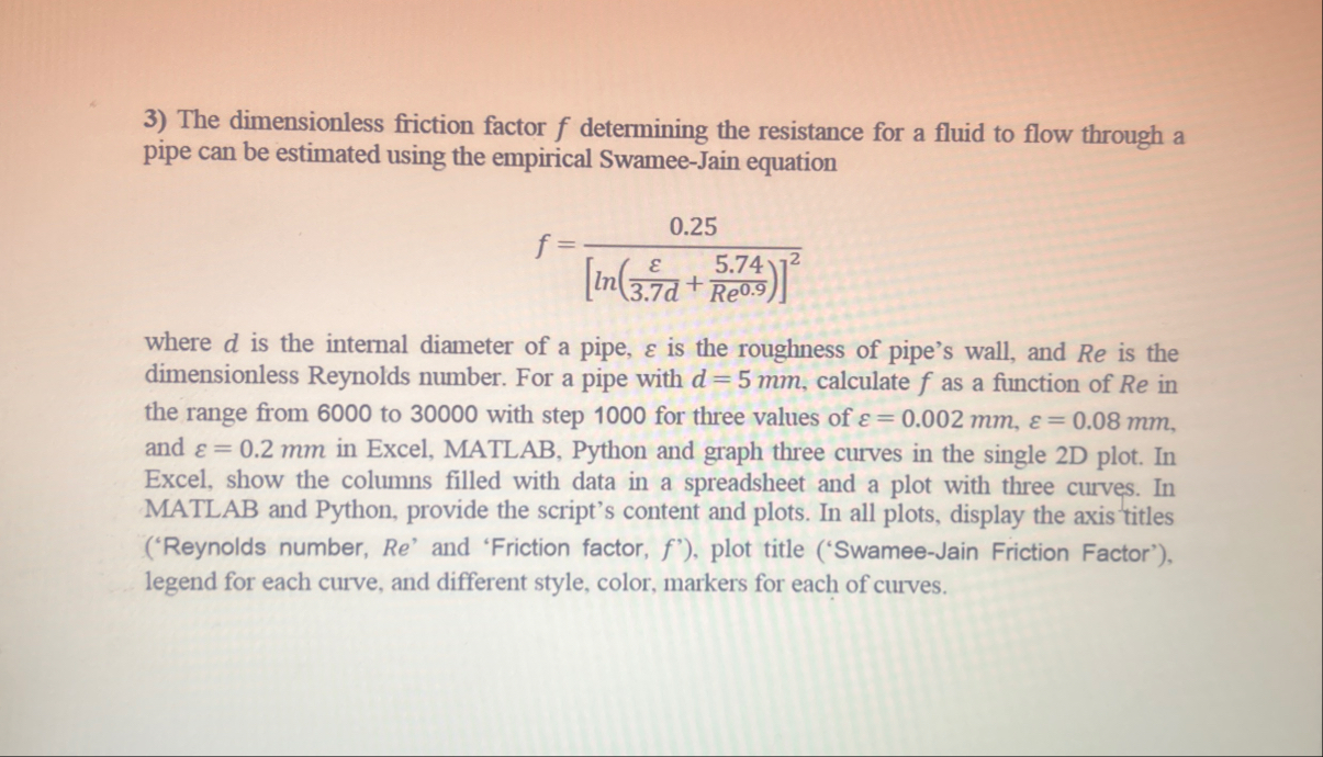 Solved The dimensionless friction factor f ﻿determining the | Chegg.com