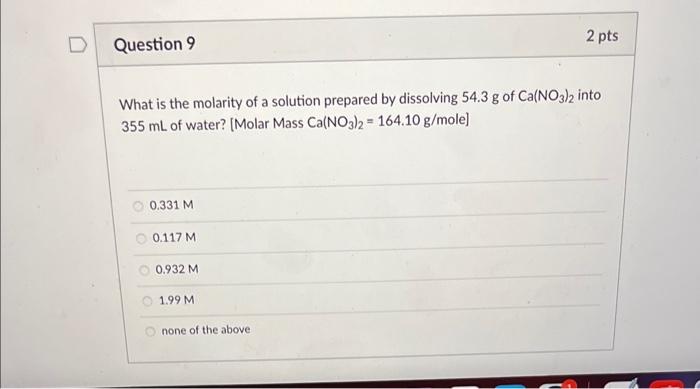 Solved What is the molarity of a solution prepared by | Chegg.com