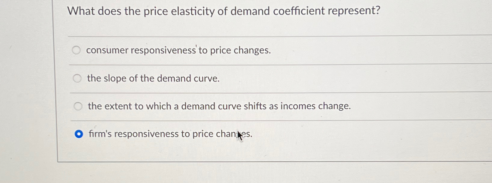Solved What does the price elasticity of demand coefficient | Chegg.com