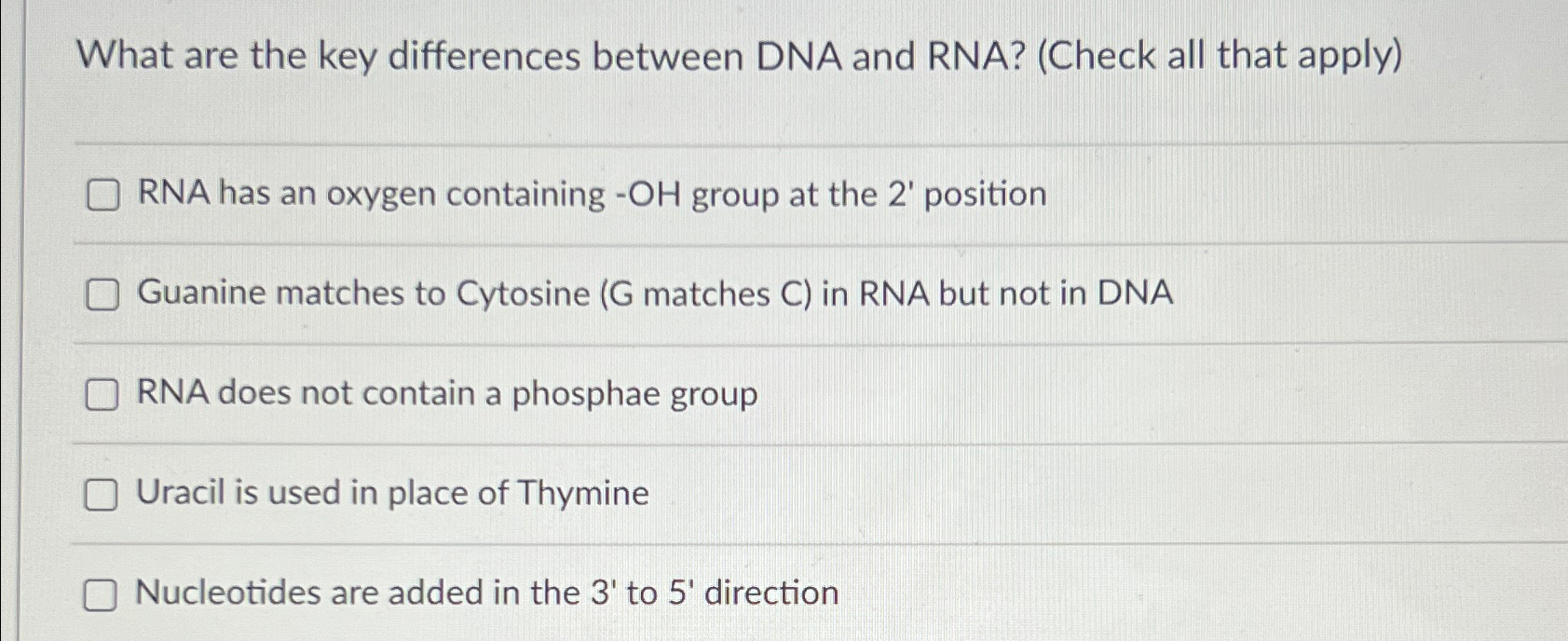 Solved What are the key differences between DNA and RNA? | Chegg.com