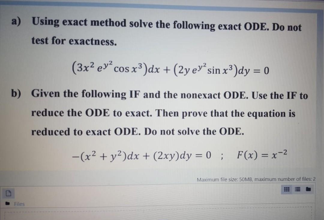 Solved a) Using exact method solve the following exact ODE. | Chegg.com