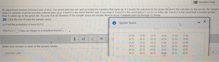 Solved Question Help An experiment involves tossing a pair | Chegg.com