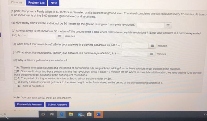 Solved Previous Problem List Next (1 point) Suppose a Ferris | Chegg.com