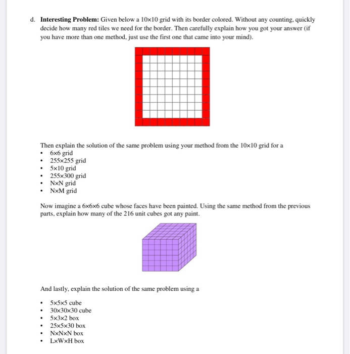 Solved d. Interesting Problem: Given below a 10x10 grid with | Chegg.com