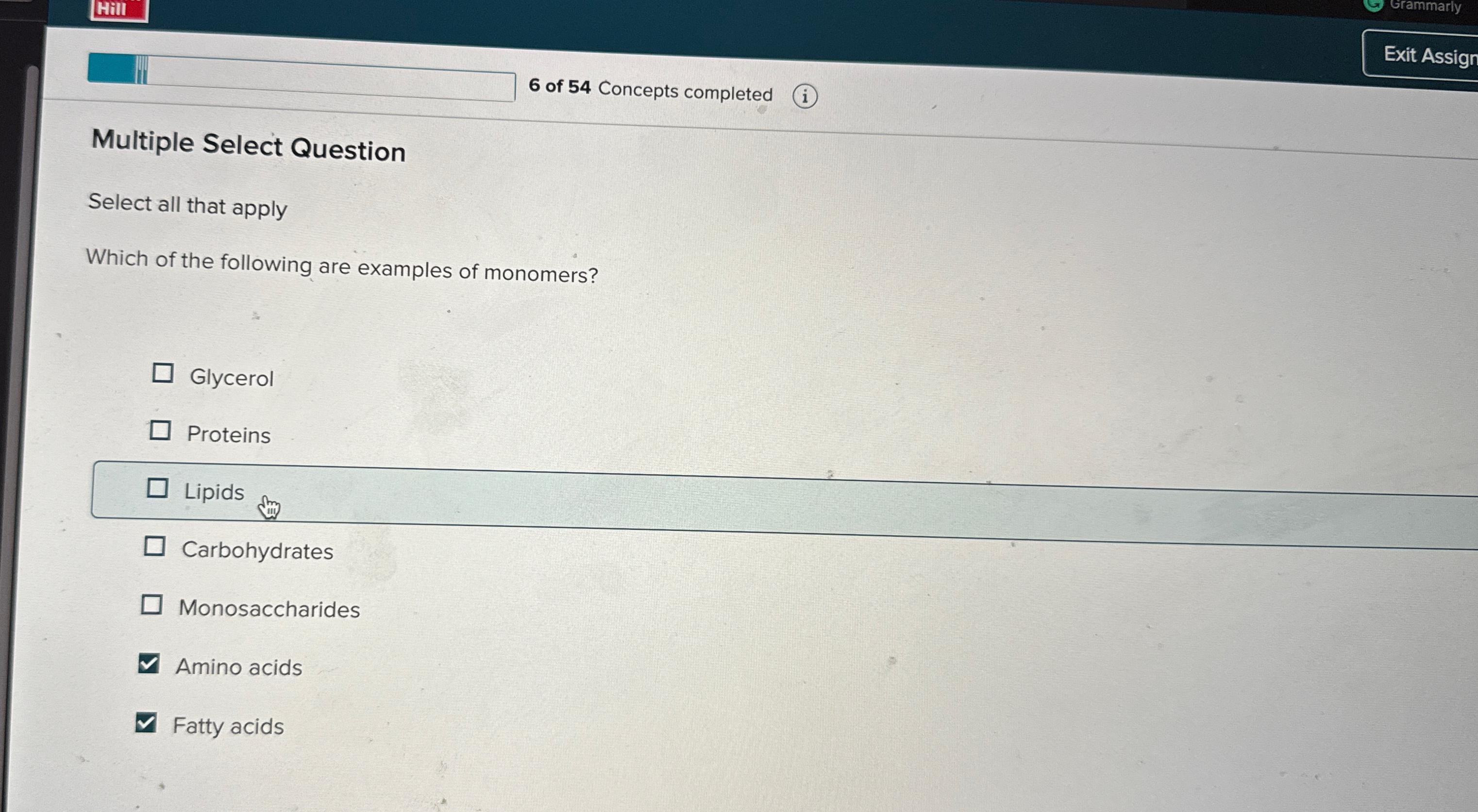 Solved 6 ﻿of 54 ﻿Concepts completed (i)Multiple Select | Chegg.com