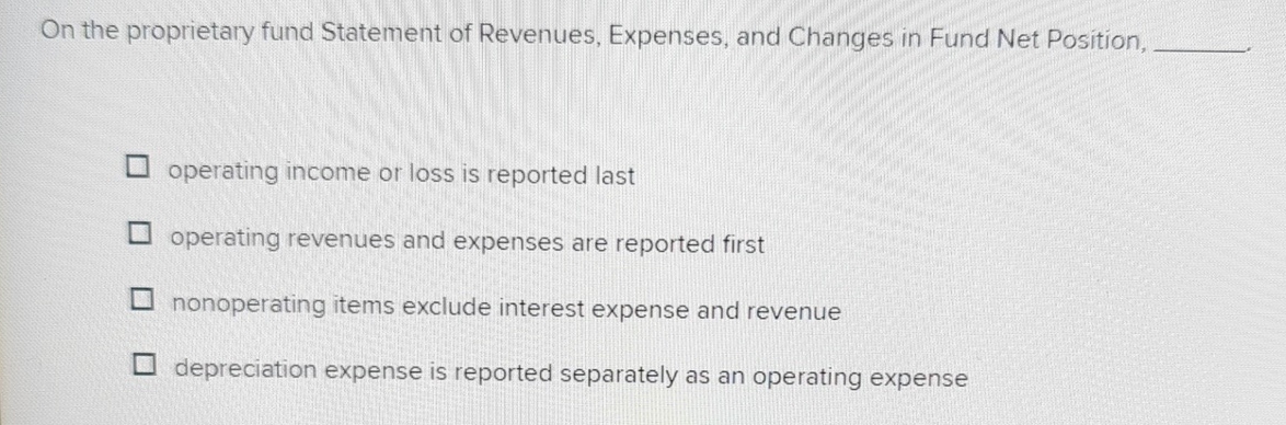 Solved On the proprietary fund Statement of Revenues, | Chegg.com