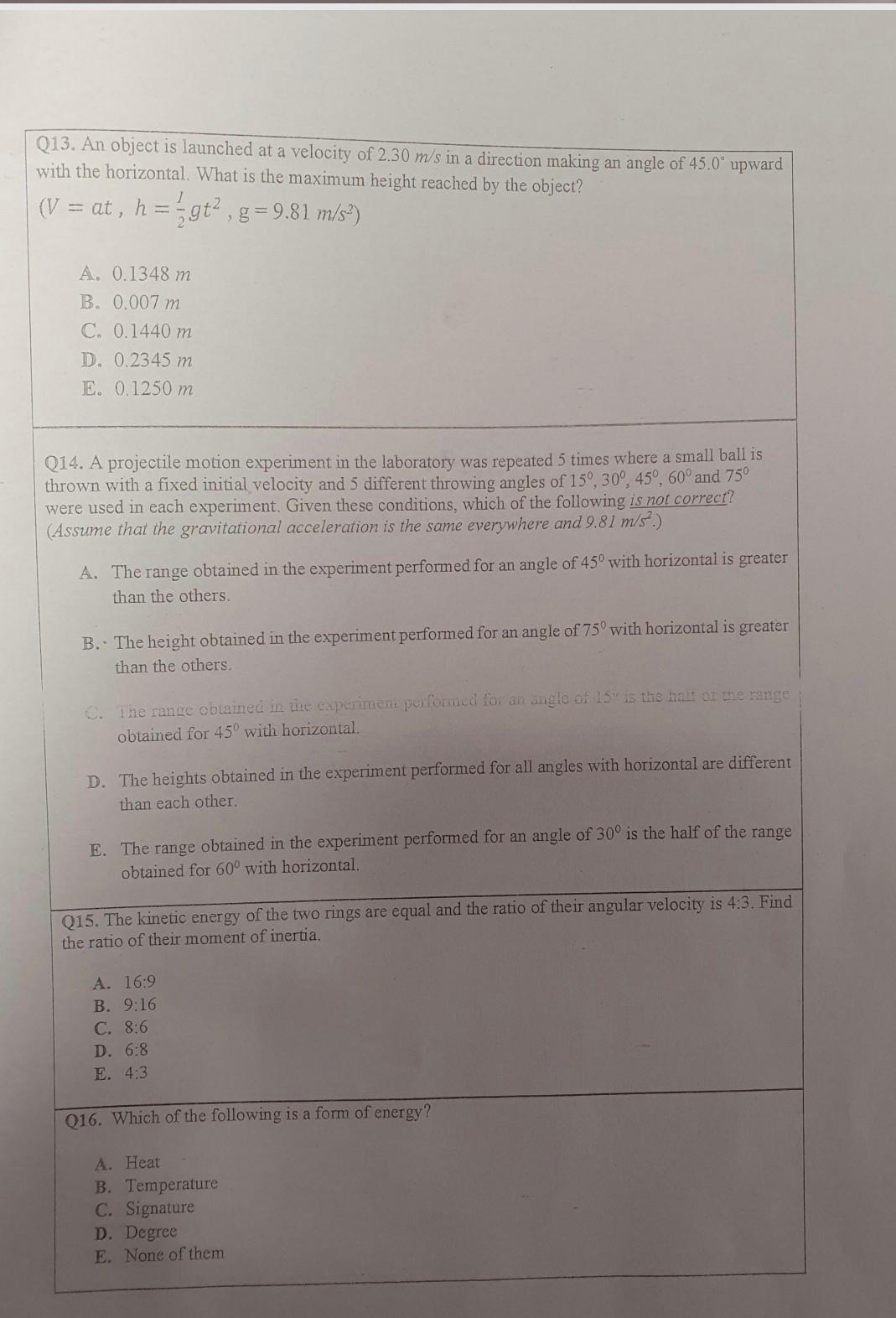 Solved Q13. An object is launched at a velocity of 2.30 m/s | Chegg.com