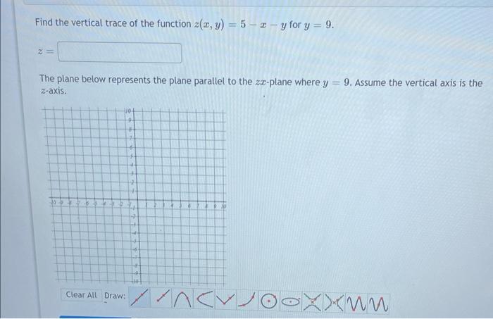 Solved Find the vertical trace of the function z(x,y)=5−x−y | Chegg.com