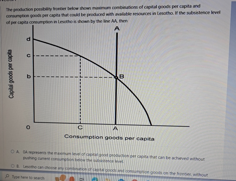 Solved The production possibility frontier below shows | Chegg.com