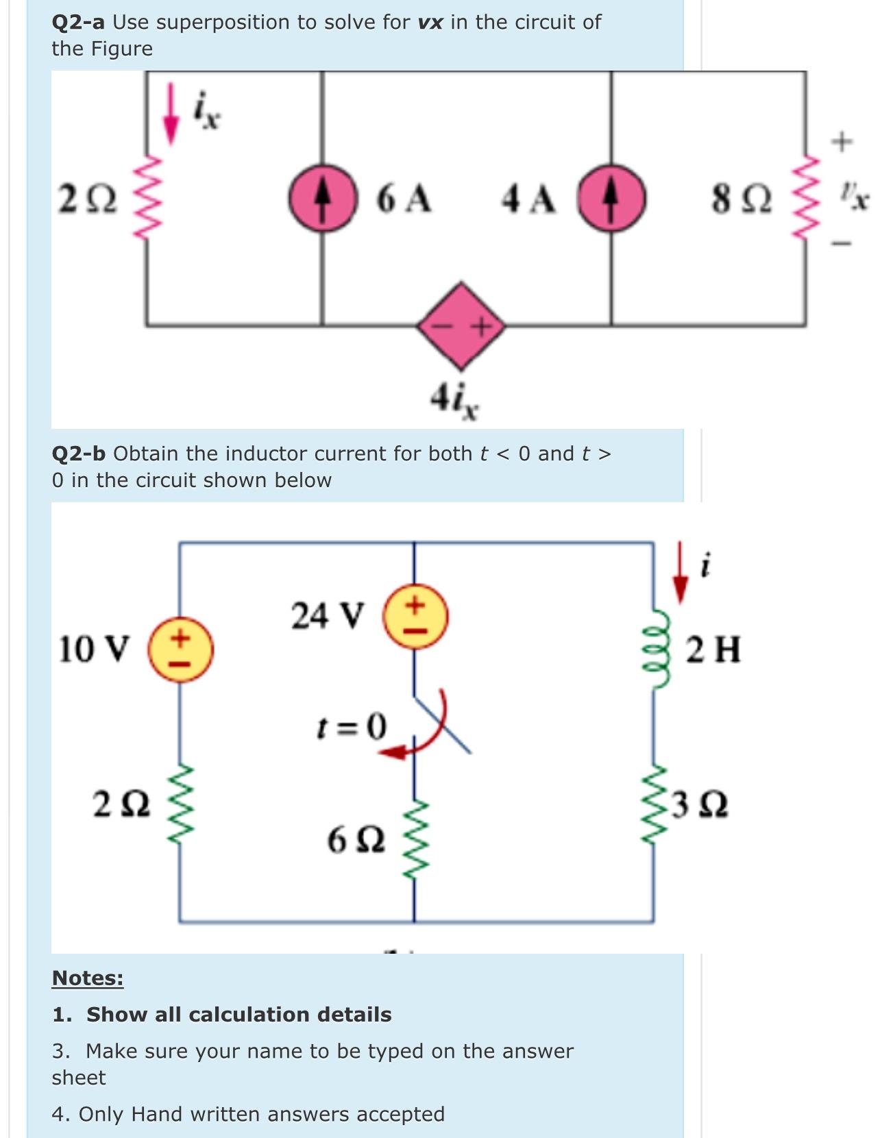 Solved Q2-a Use superposition to solve for vx ﻿in the | Chegg.com