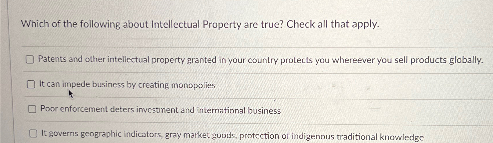 Solved Which of the following about Intellectual Property | Chegg.com