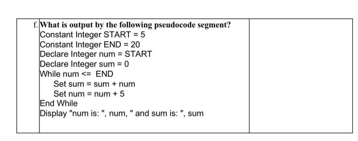 Solved f. What is output by the following pseudocode | Chegg.com