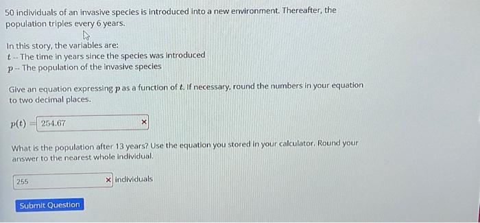 Solved 50 individuals of an invasive species is introduced | Chegg.com