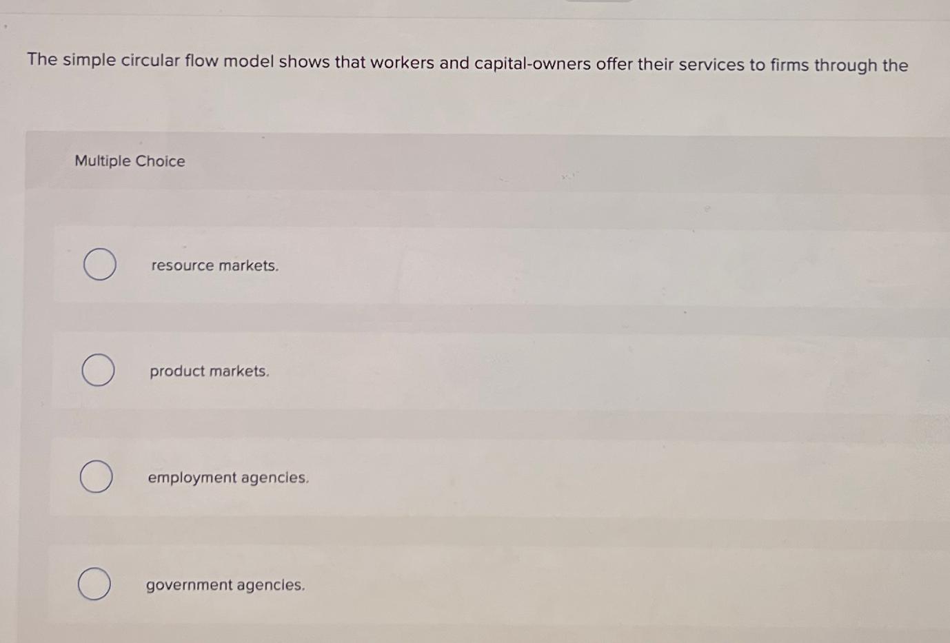Solved The simple circular flow model shows that workers and | Chegg.com