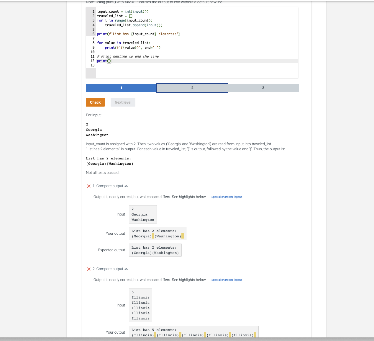 Solved Note: Using print() ﻿with end=' ' ﻿causes the output | Chegg.com